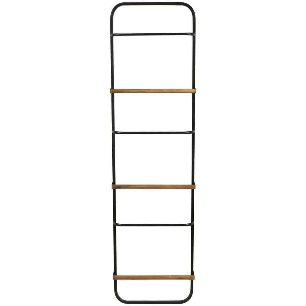 LSFA 19 in. x 70 in. Black Metal 6 Rung Ladder with Brown Wood Accents ...