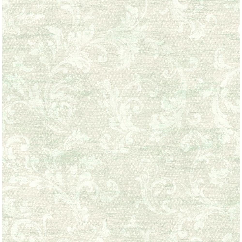 CASA MIA Classic Scroll Beige and Green Paper Non-Pasted Strippable ...