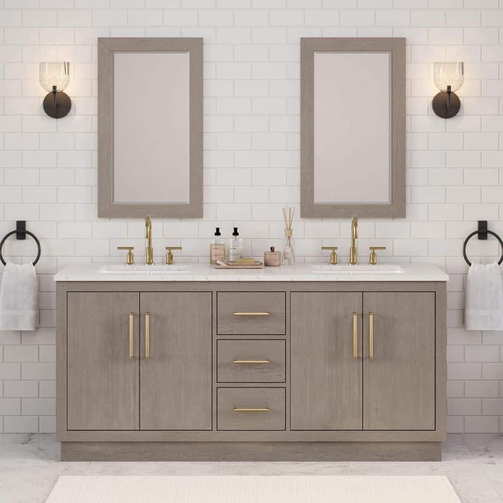 Water Creation Hugo 72 in. W x 22 in. D Bath Vanity in Grey Oak with ...