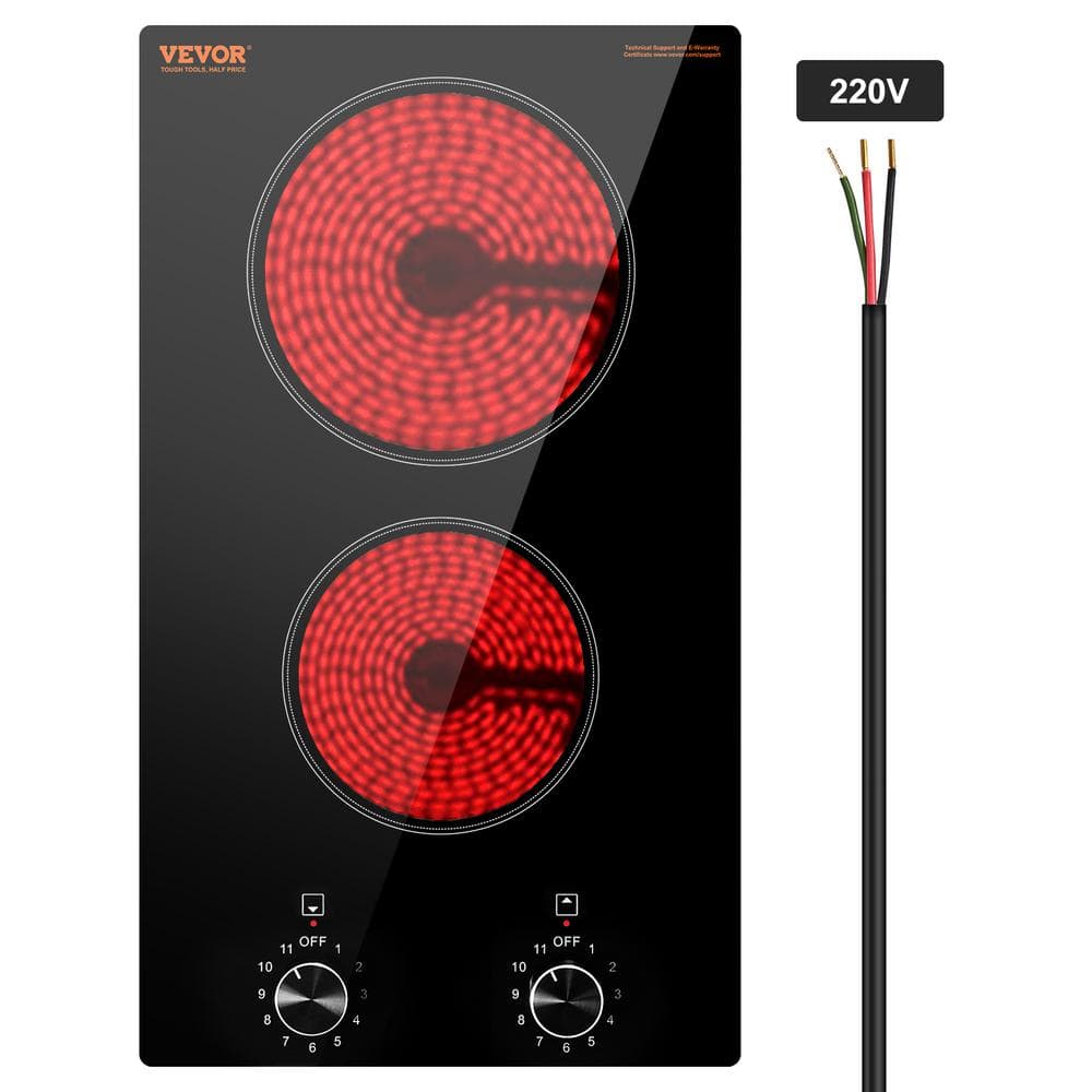 VEVOR Black Elements Electric Cooktop 12 in. 2-Burners Built-in ...