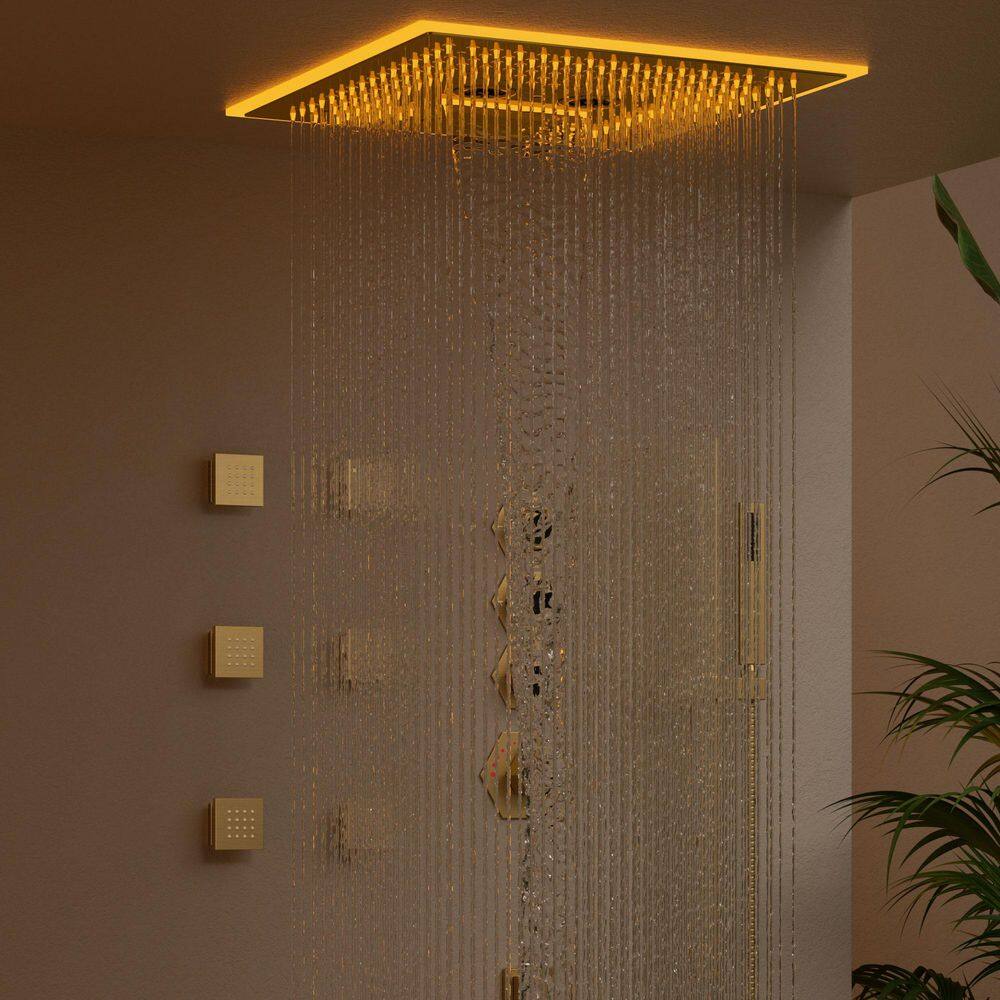 GRANDJOY 16 in. Square Aurora Shower System 17-Spray Ceiling Mount ...