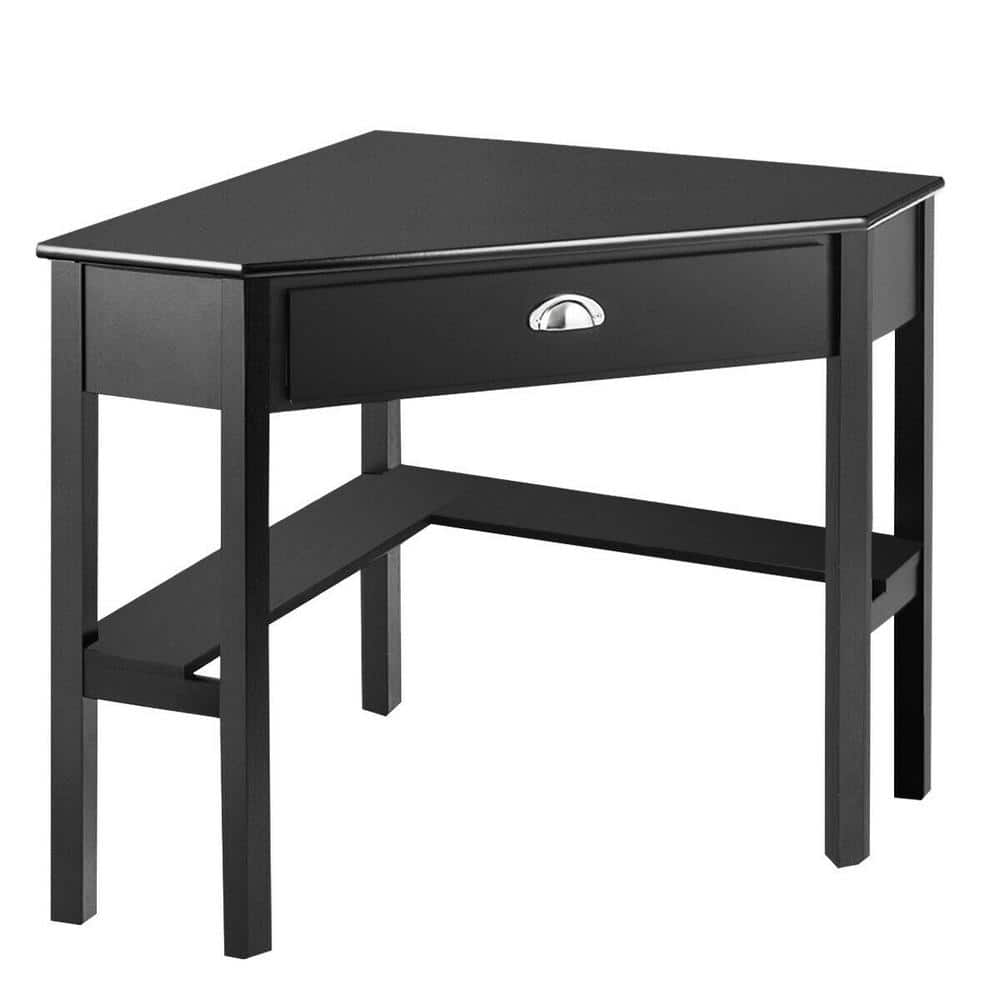 Costway 28 in. Corner Black 1 Drawer Computer Desk with Solid Wood ...