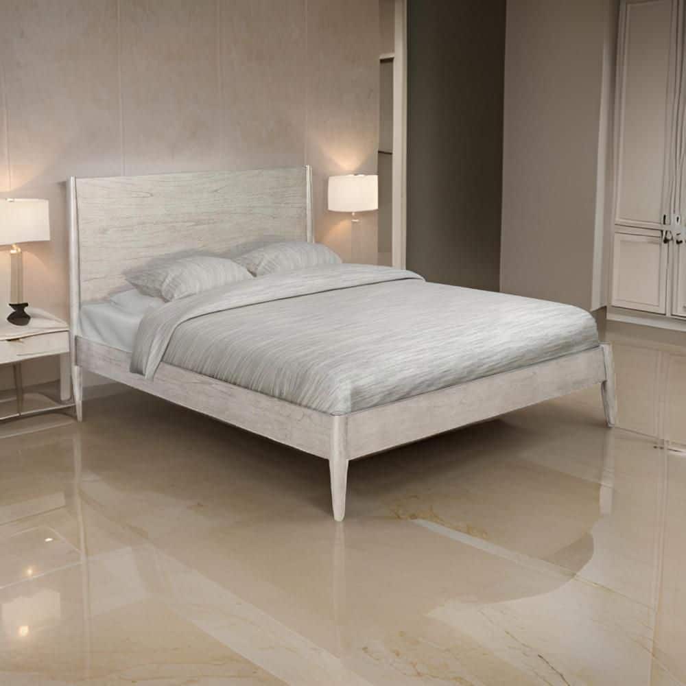 Benjara Amy Gray Mindi Wood Frame Queen Platform Bed with Panel ...