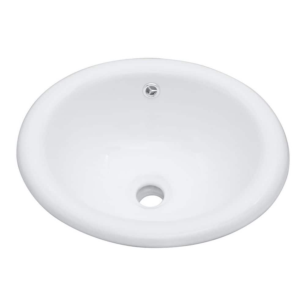cadeninc 17 in. x 15.5 in. White Semi-Recessed Ceramic Oval Countertop ...
