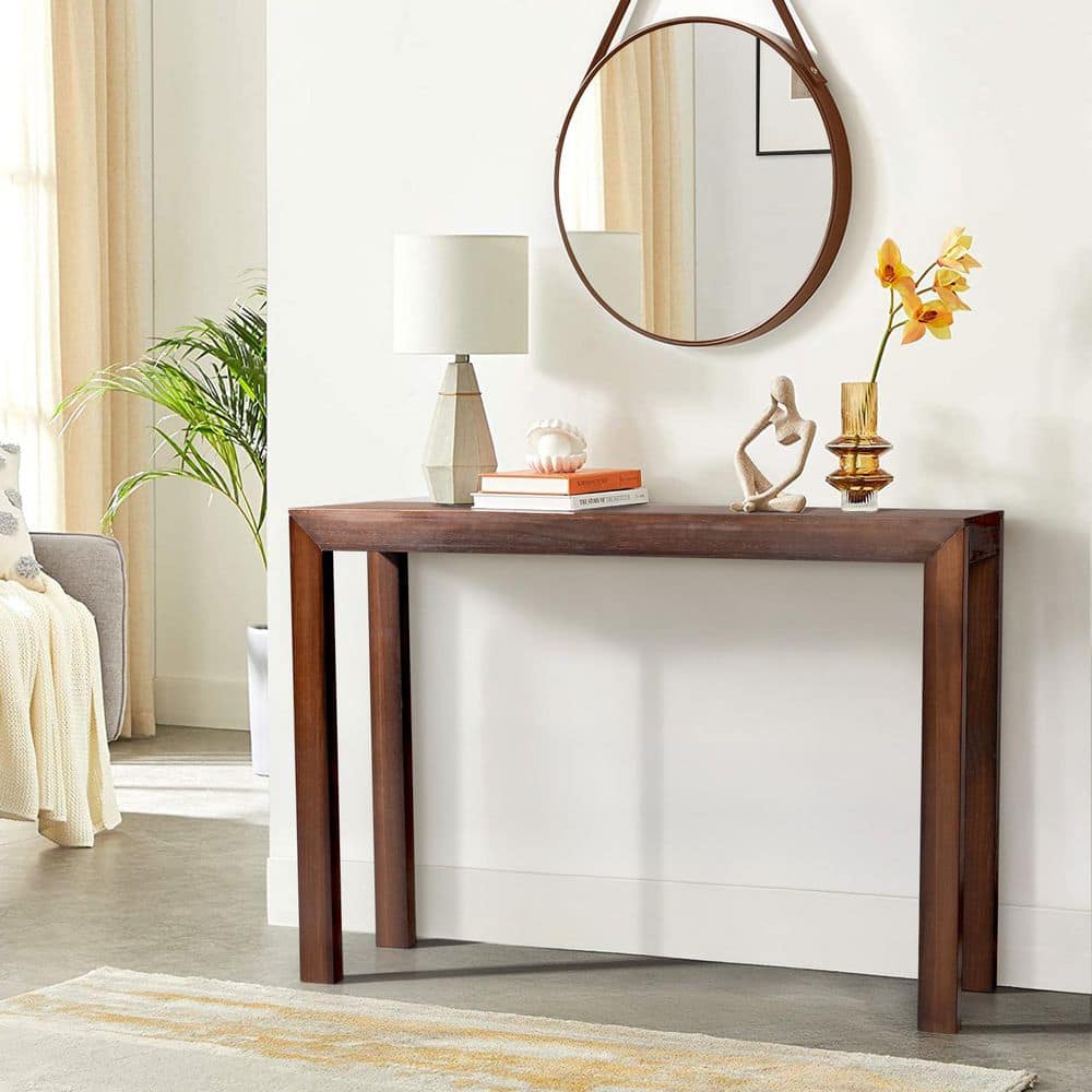 Karl home 46 in. Walnut Wood Rectangle MDF Console Table K1G52006570 ...