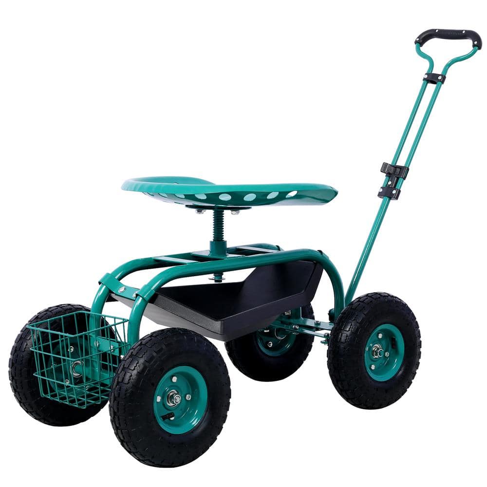 Tidoin 42 in. Green Rolling Garden Scooter with Wheels and Tool Tray 360 Swivel Seat GH YDW4 630 The Home Depot