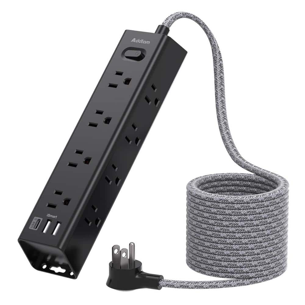 Lukyamzn 10 ft. Flat Plug Power Strip Surge Protector Extension Cord ...