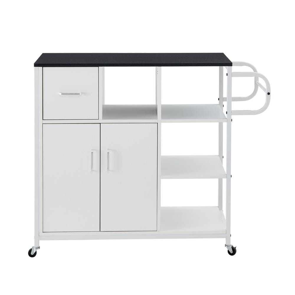 Tileon White-Black MDF Kitchen Cart with Roller AYBSZHD1380 - The Home ...