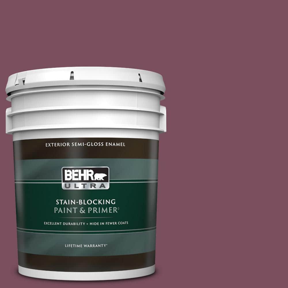 BEHR ULTRA 5 gal. #100D-7 Maroon Semi-Gloss Enamel Exterior Paint ...