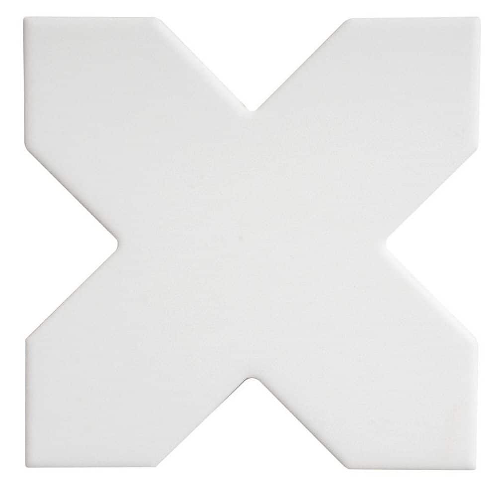 Apollo Tile Seville 5 in. x 5 in. Matte Pure White Porcelain Cross Wall ...