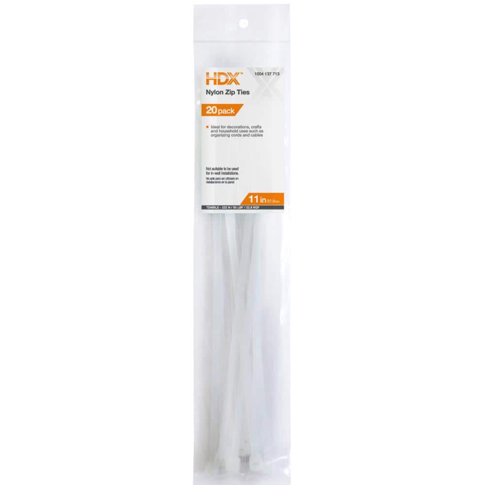 HDX 11 in. Zip Ties, Natural (20-Pack) FT-280ST(20) - The Home Depot