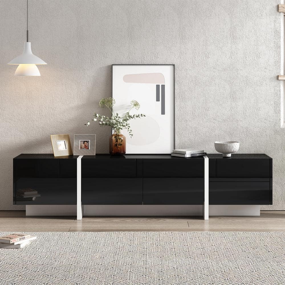 JASIWAY Contemporary Black TV Stand TV Console Fits TVs up to 80 in ...