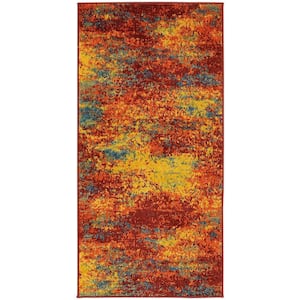 Nourison Essentials Flame 2 ft. x 8 ft. Abstract Contemporary Runner ...