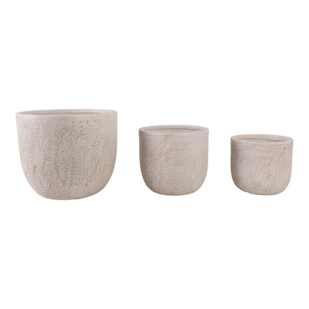 Liv & Skye 10 in. 12 in. and 16 in. Ivory Resin Cement Texture ...