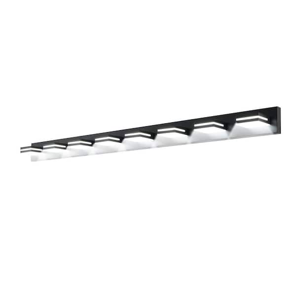 PUDO 63in. Modern Minimalist Black 8-Light Vanity LED Light with ...