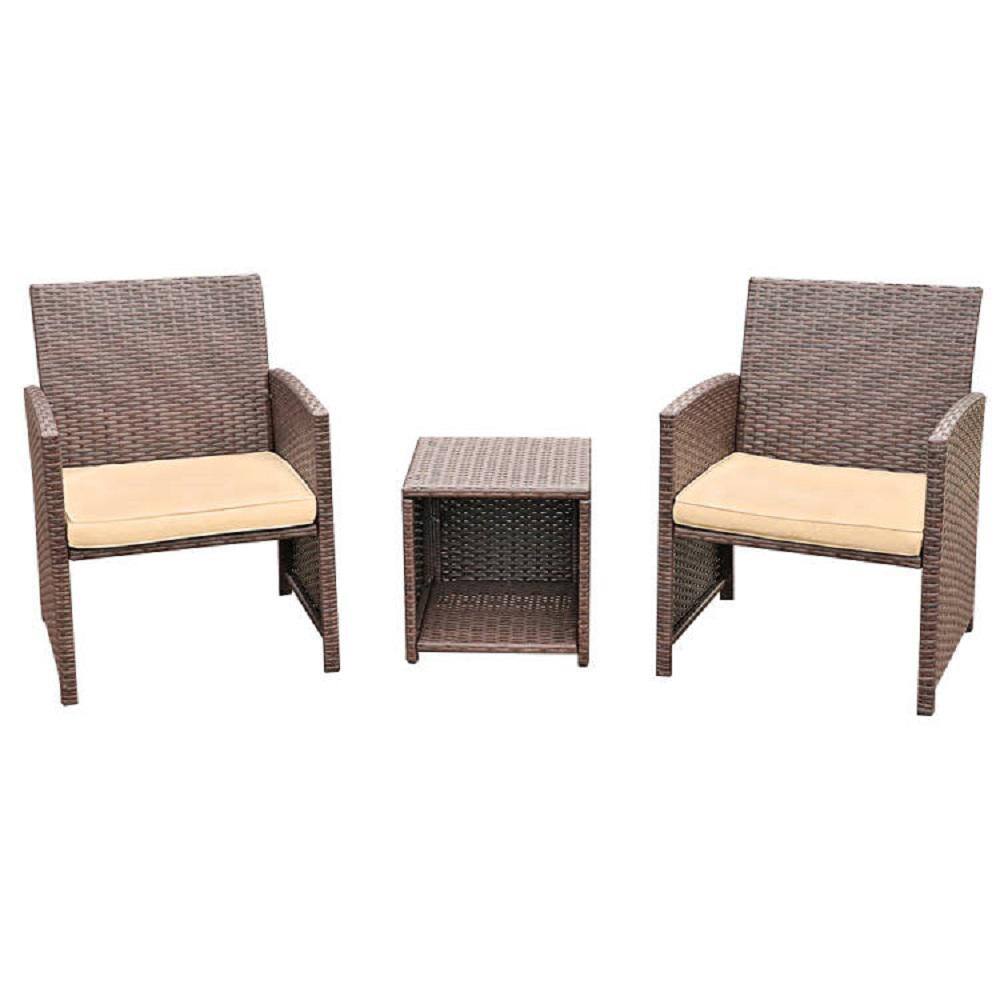 3-Piece Wicker Outdoor Bistro Set with Beige Cushions VT-OC-N01 - The ...