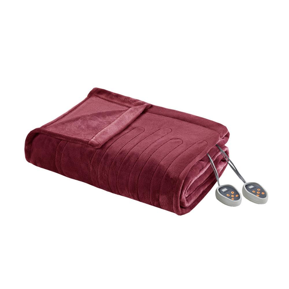 Beautyrest 84 in. x 90 in. Heated Plush Red Queen Blanket BR54-0527 ...