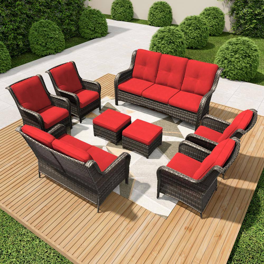 MeetLeisure 8-Piece Wicker Patio Conversation Set Yard Garden Porch ...