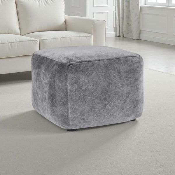 Benjara May Stone Gray Velvet Square Accent Ottoman BM333046 - The Home ...