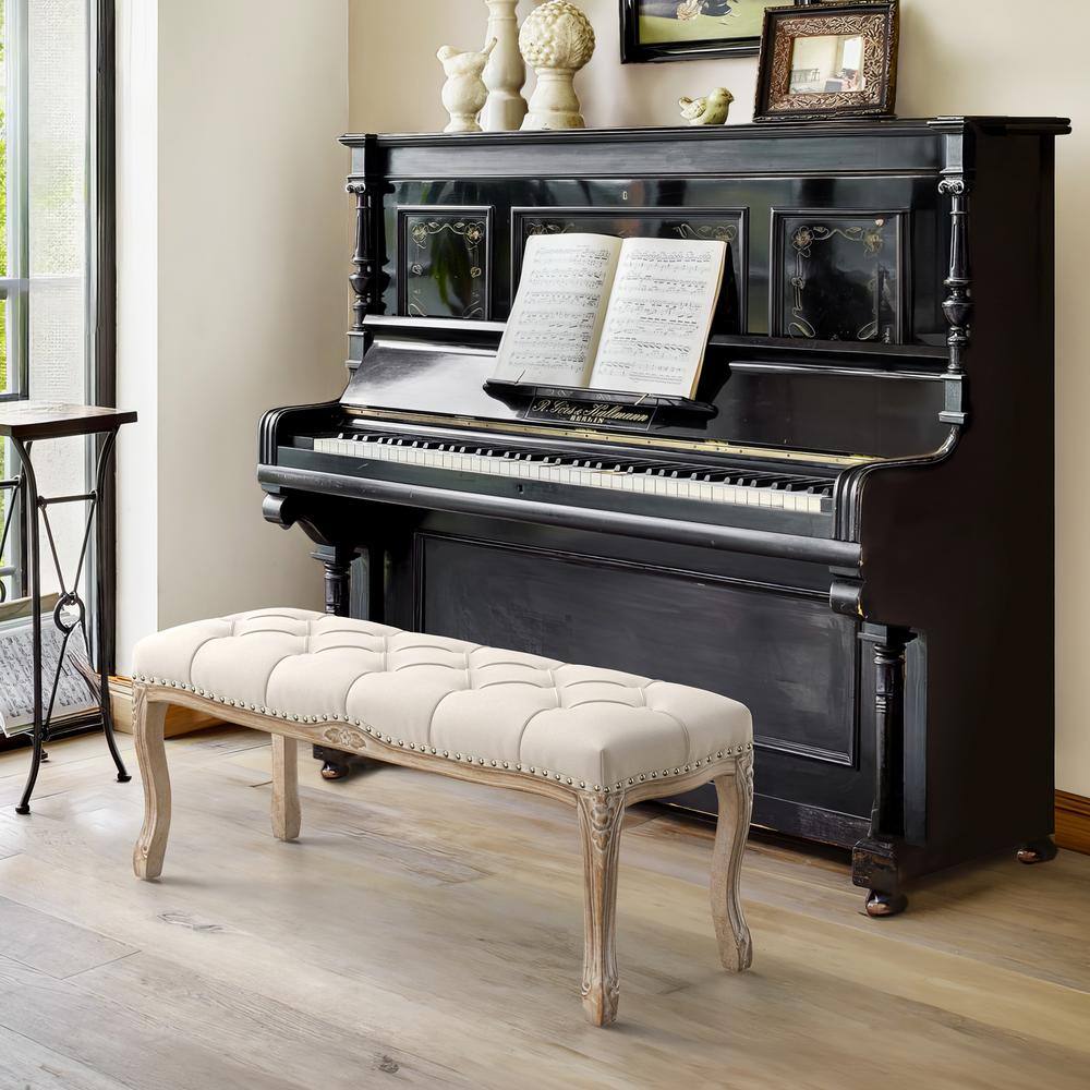 OrangeOne 45 in. Beige Solid Wood Upholstered Vintage Entryway Bench ...