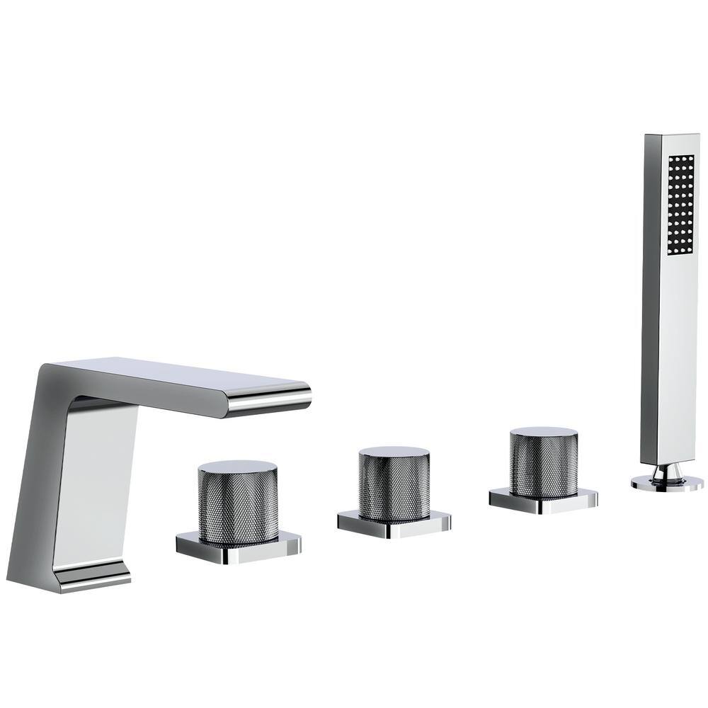 GRANDJOY Bathtub Faucet 3-Handle Deck Mount Roman Tub Faucet with ...