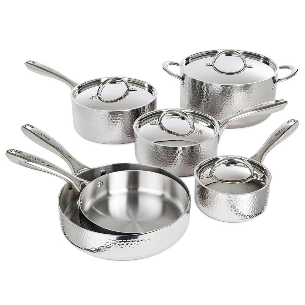 BergHOFF Hammered 10-Piece Tri-Ply 18/10 Stainless Steel Cookware Set ...