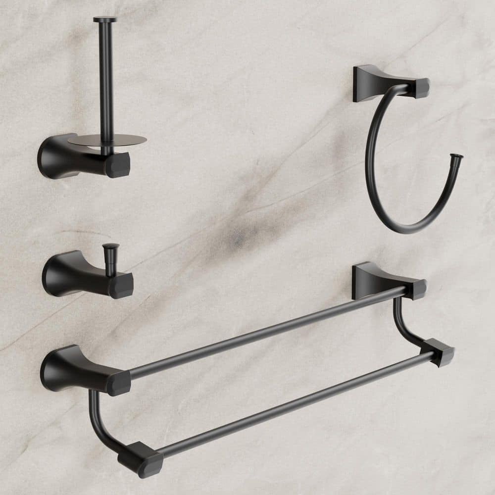 YAWWALK 4-Piece Bath Hardware Set with Towel Bars, Towel Ring and ...