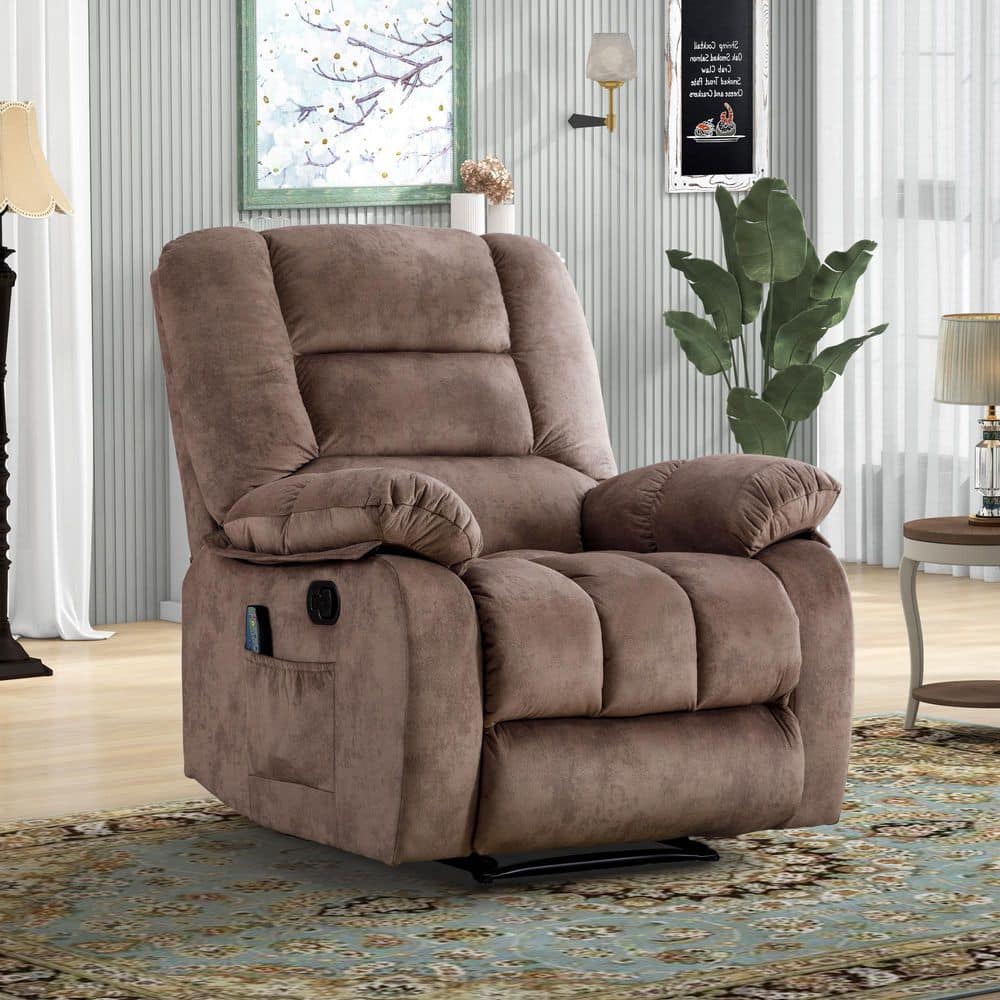 Bestier 39.7 in. W Camel Microfiber Overstuffed Massage Recliner with ...