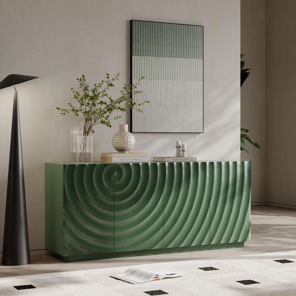 Clihome Green MDF 59 in. Sideboard Cabinet with Ample Storage 4-Door ...