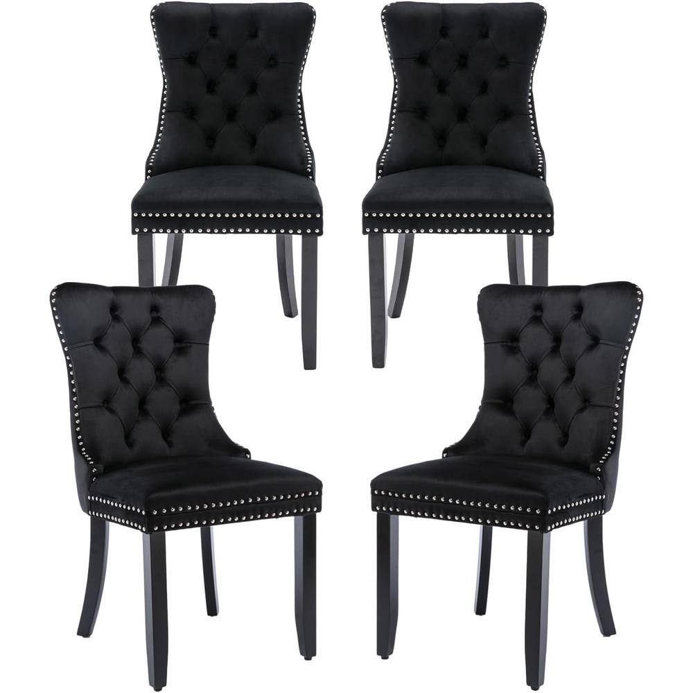 WONDER COMFORT Modern Black Velvet Dining Chairs Set of 4, Tufted ...