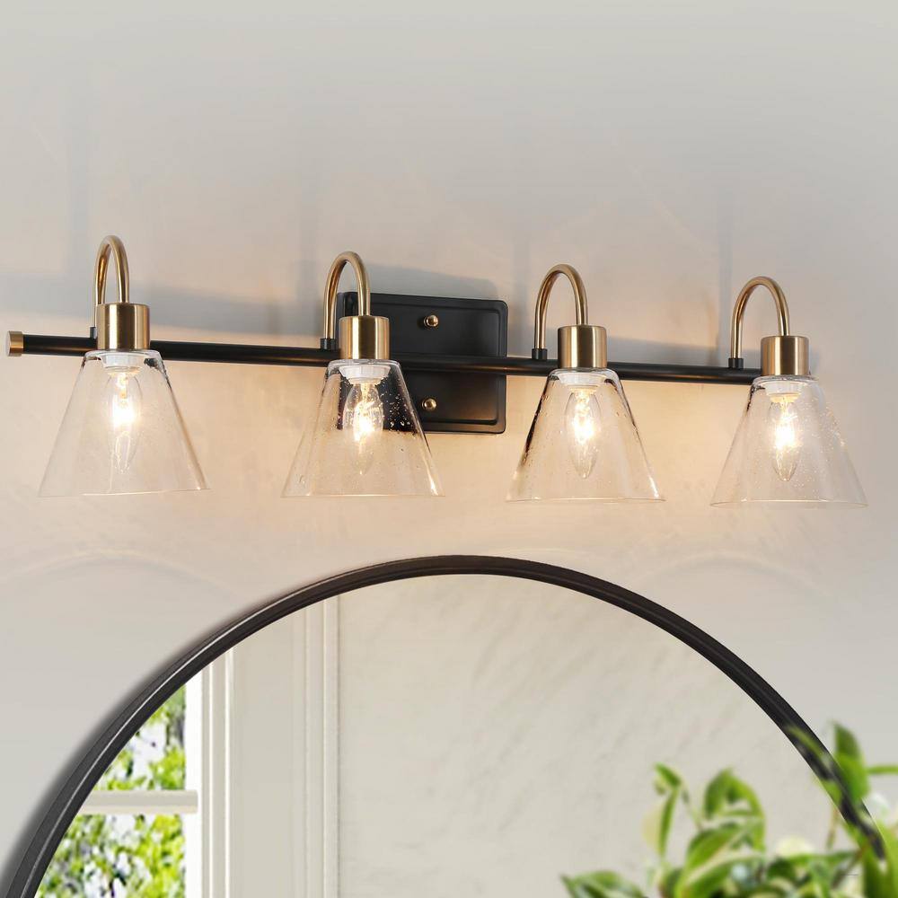 Uolfin Modern Bathroom Bell Vanity Light 4-Light Black and Brass Powder ...