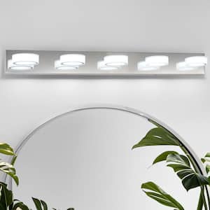 JUSHENG 50 in. 6 Light Chrome LED Bathroom Vanity Light Bar with 270 ...