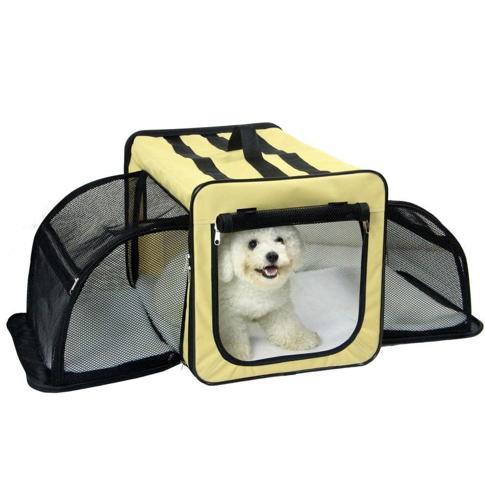 PET LIFE Large Khaki Capacious Dual Expandable Wire Folding Lightweight ...