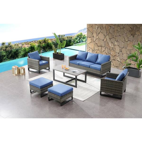 Gymojoy Valente Gray 6-Piece Wicker Patio Conversation Set with Cushion ...