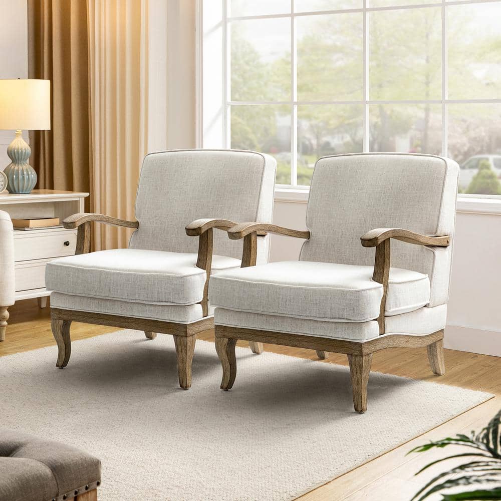 JAYDEN CREATION Quentin 28 in. Farmhouse Ivory Upholstered Polyester ...