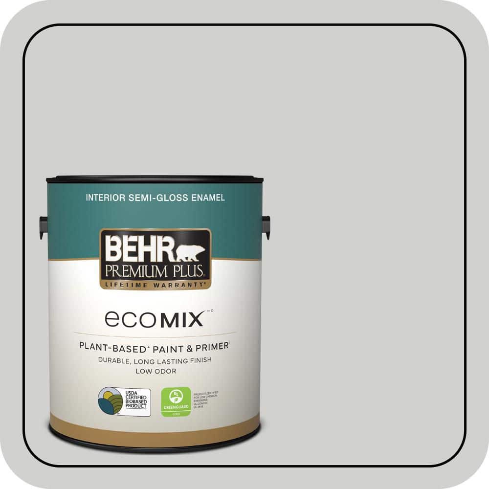 BEHR PREMIUM PLUS 1 gal. #N520-1 White Metal Semi-Gloss Enamel EcoMix ...