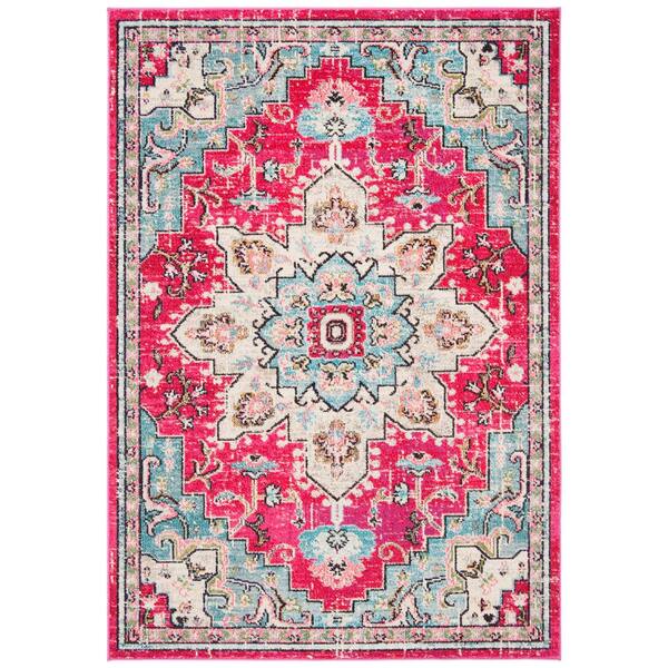 SAFAVIEH Madison 4 ft. x 6 ft. Fuchsia/Blue Distressed Border Area Rug ...