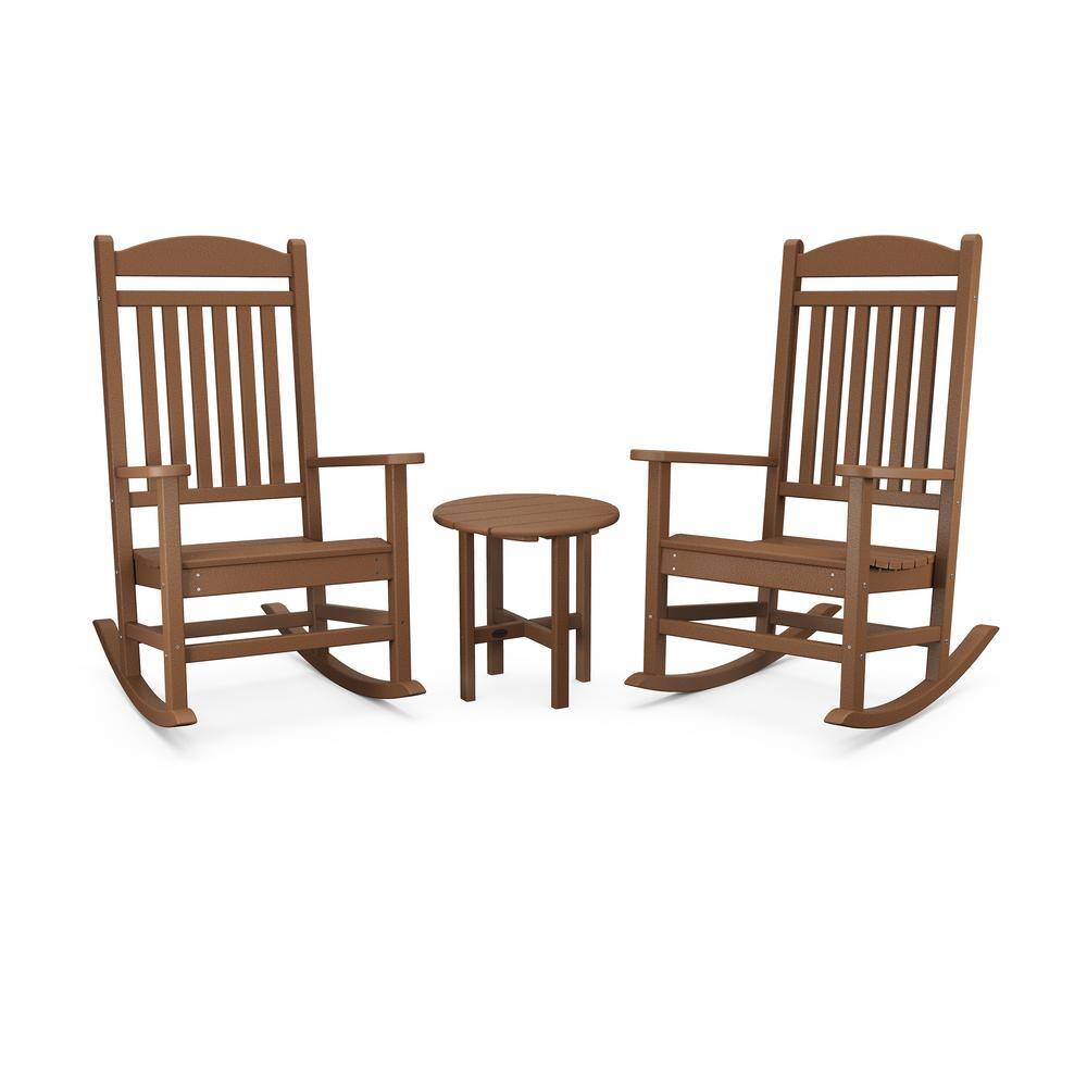 POLYWOOD Grant Park Teak Plastic Outdoor Rocking Chair Set (3-Piece ...