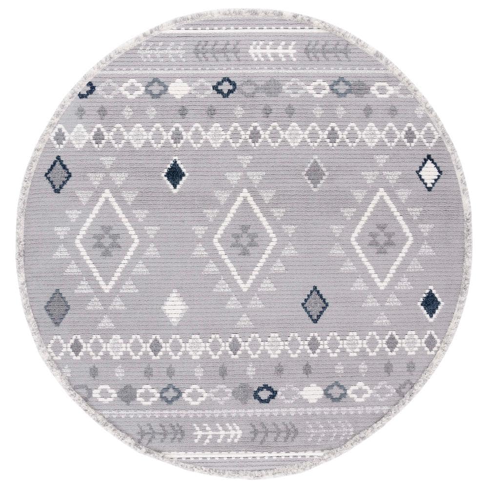 SAFAVIEH Marrakesh Gray/Light Gray 7 ft. x 7 ft. Round Geometric ...