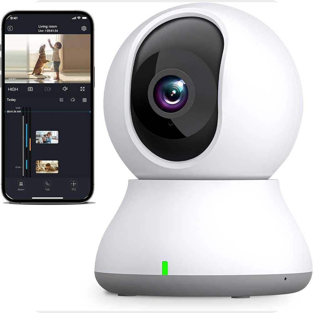 Adrinfly Indoor Security Camera 2K, 360° Pet Camera with Motion Tracking, Phone App, 2-Way Audio ...