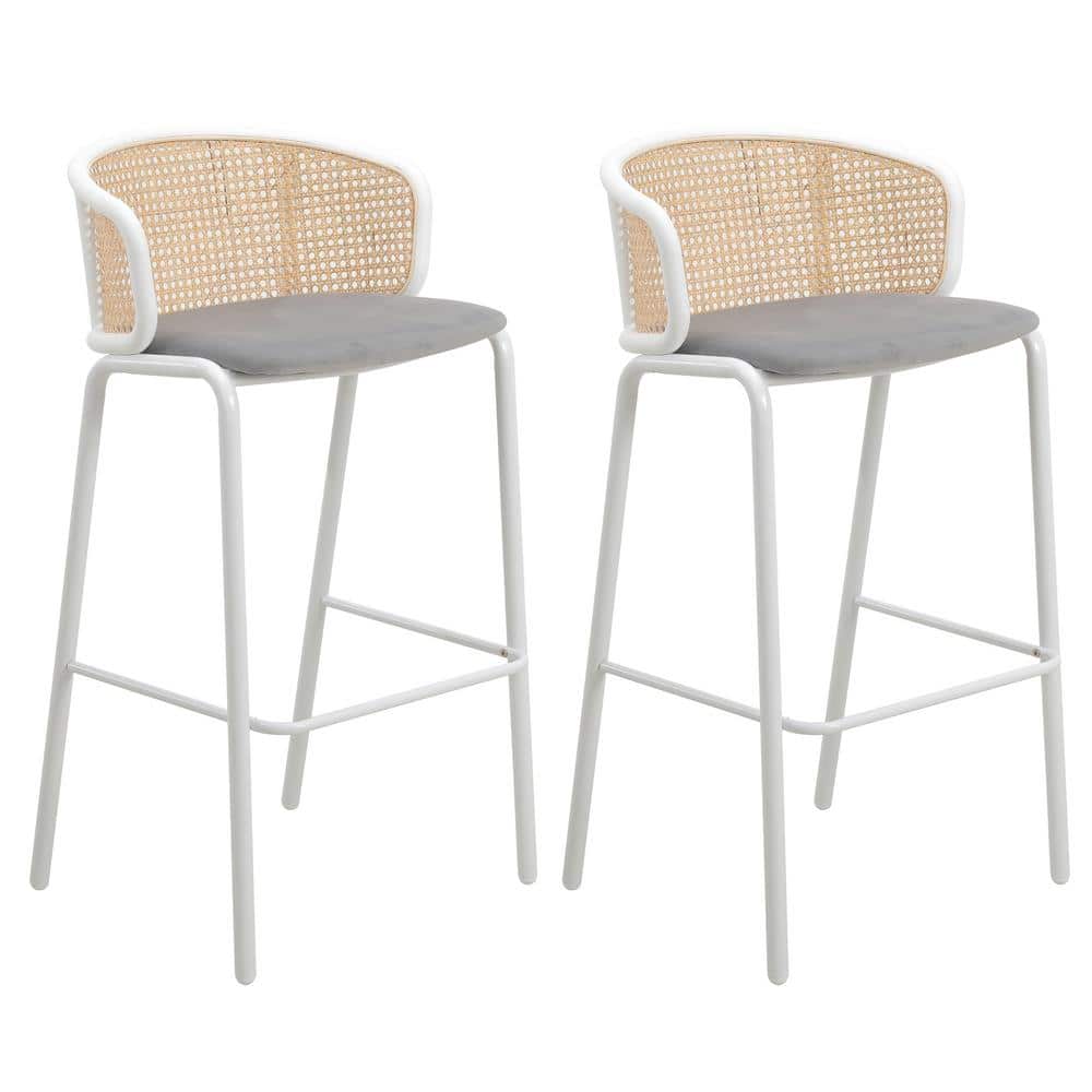 Leisuremod Ervilla Modern Wicker Bar Stool with Fabric Seat and White ...
