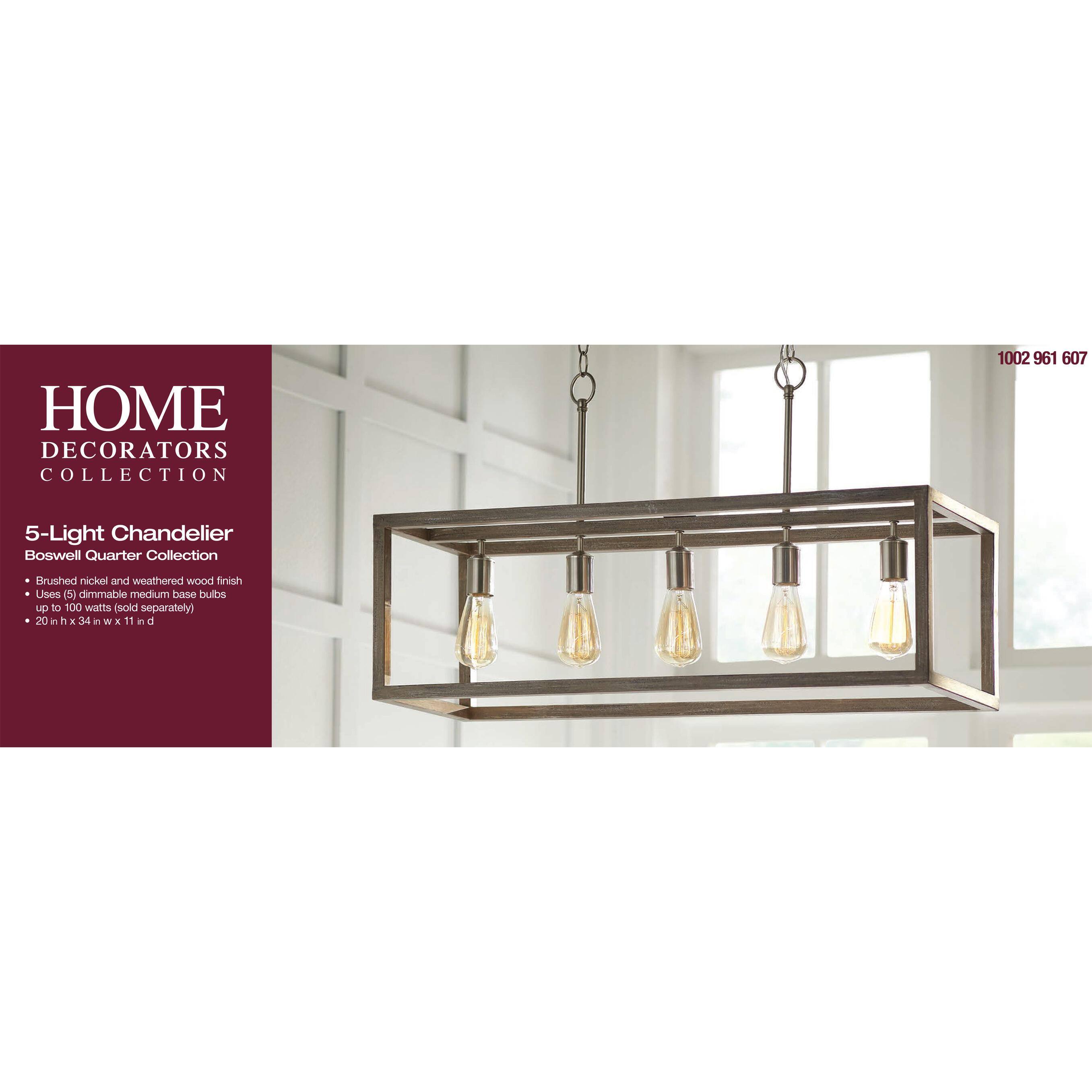 Hampton Bay Boswell 7965HBBNDI Quarter 34 In. 5-Light Brushed Nickel ...