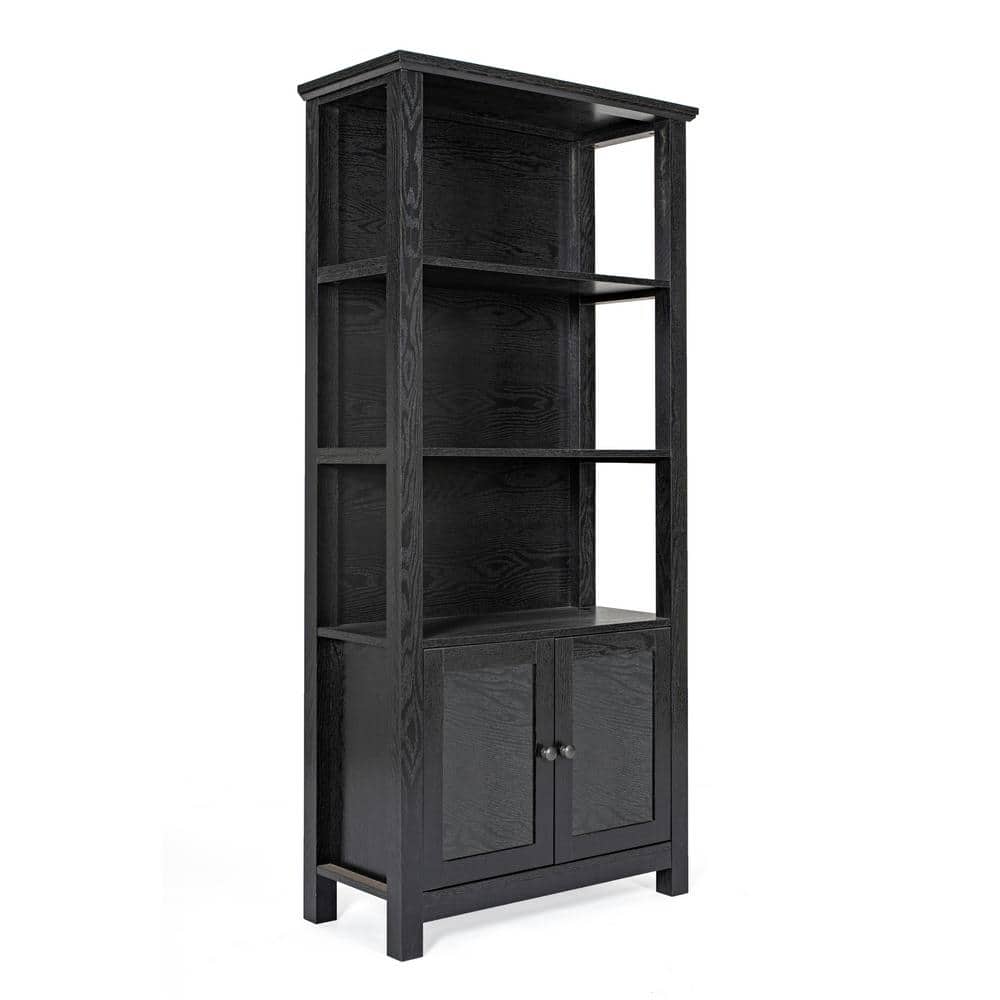 Carnegy Avenue 68 in. Tall Black Wood 3 Shelf Standard Bookcase with ...