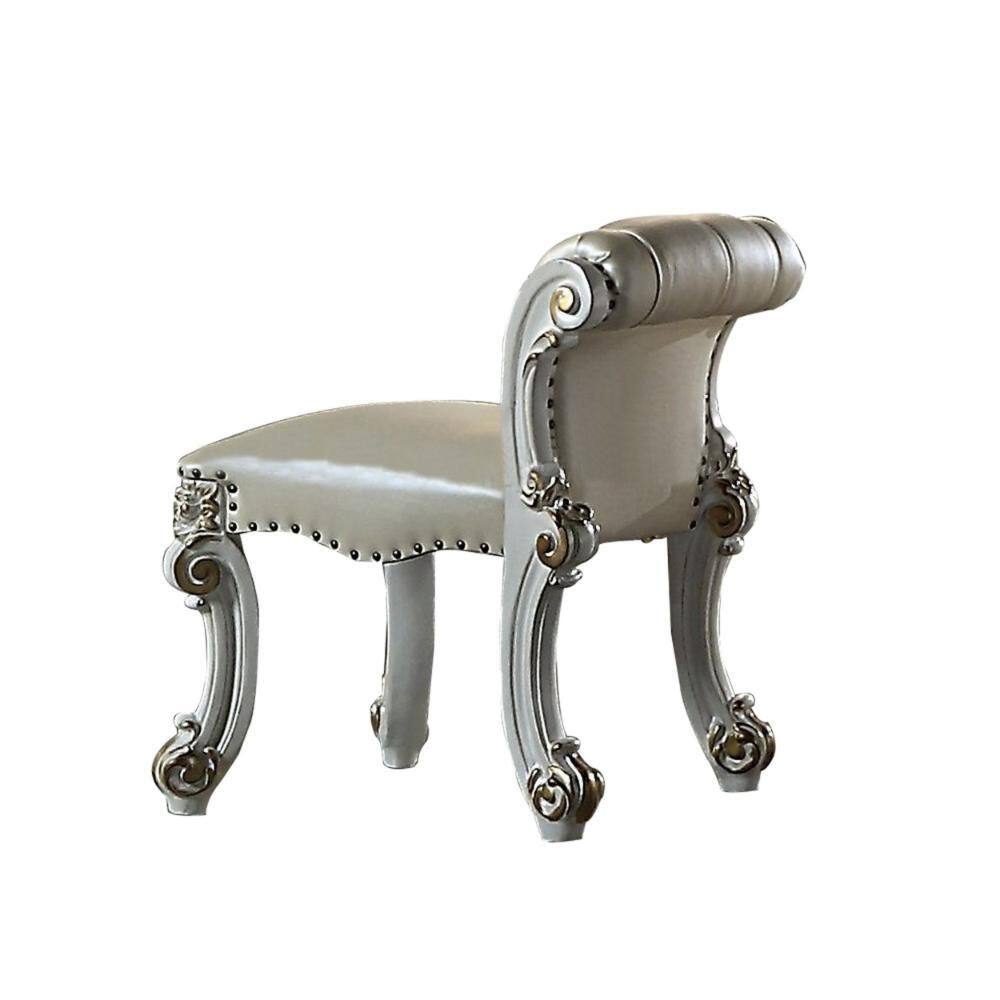 Benjara Jess 1-Piece Beige and Silver Vanity Chair with Rolled Back and ...