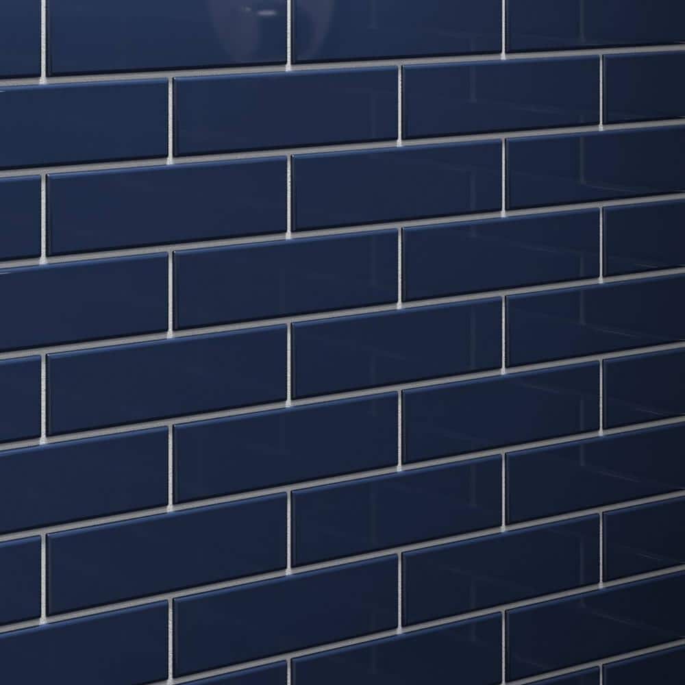 CRUZ BAY STUDIO 2 in. x 8 in. Glass Deep Blue Gloss Subway Tile (13.02 ...