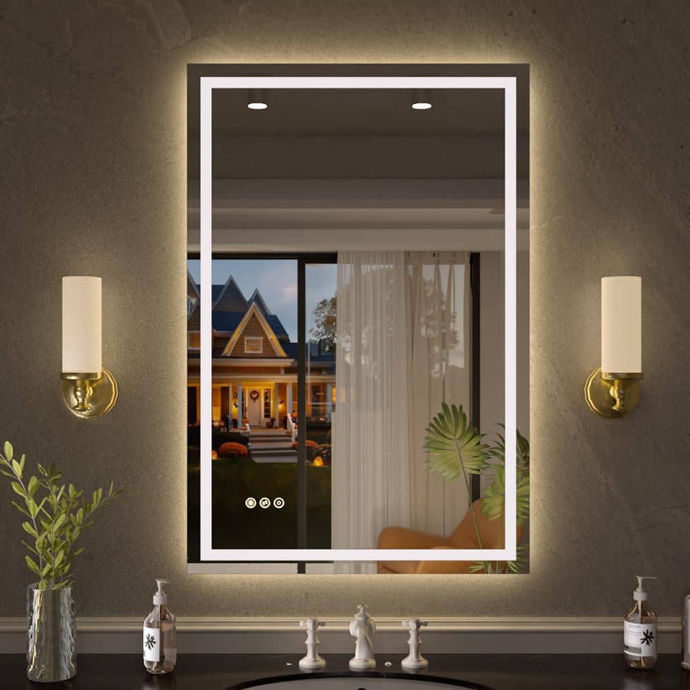 Sylanor Flicker 24 in. W x 36 in. H Rectangular Frameless Anti-Fog LED Dimmable Wall Bathroom ...