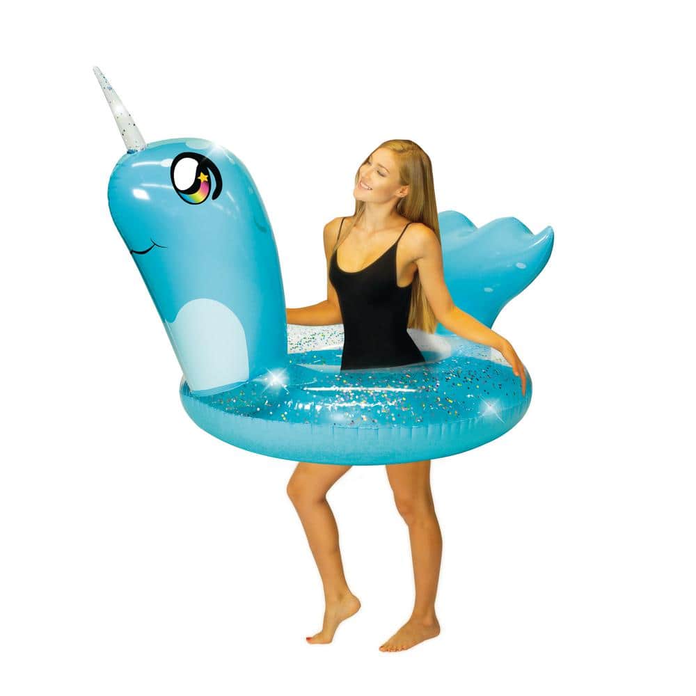 POOLCANDY 48 in. Inflatable Deluxe Glitterfied Narwhal Pool Tube ...