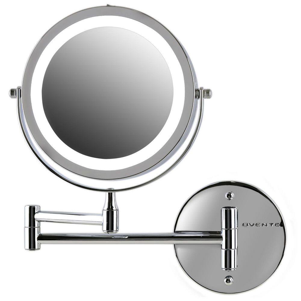 OVENTE Small Round Polished Chrome Lighted Tilting Casual Mirror (11.6 ...