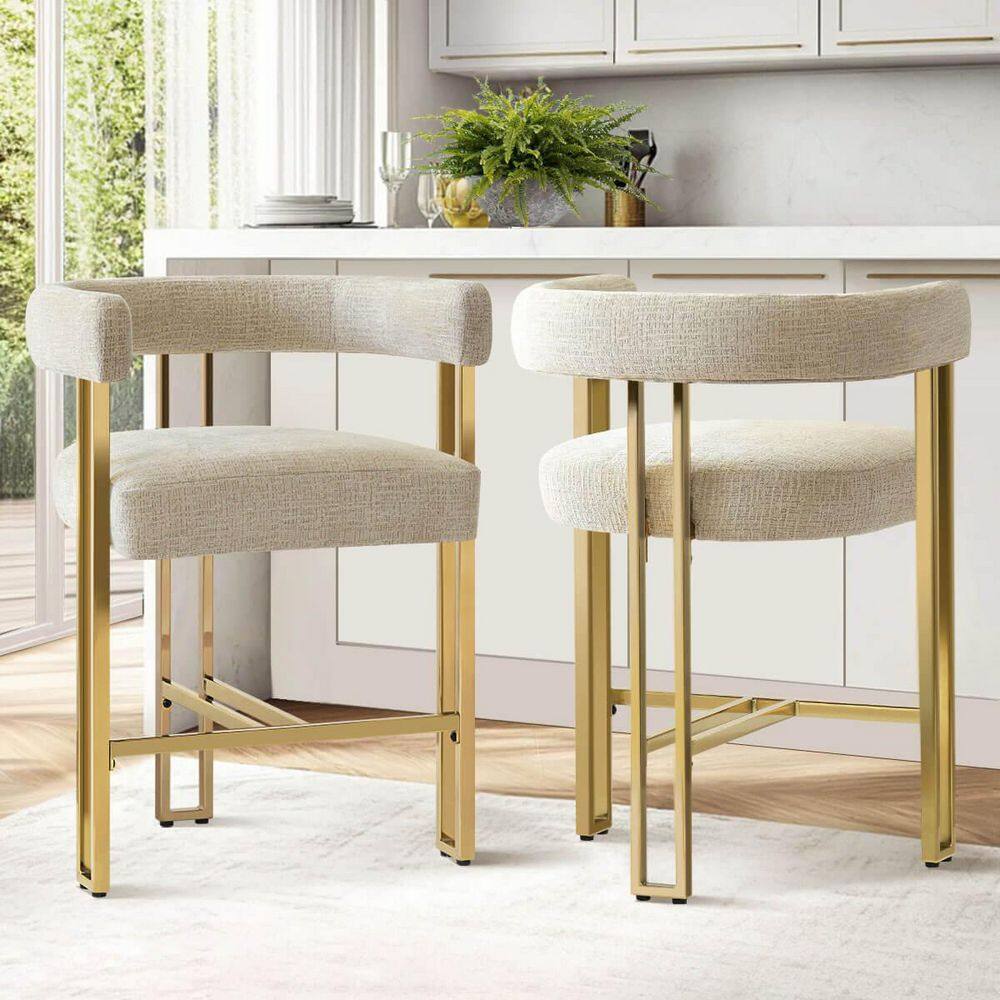LAOTIES 25 in. High Gold Chenille Counter Stool (Set of 2) MIA-GOLD-COU ...