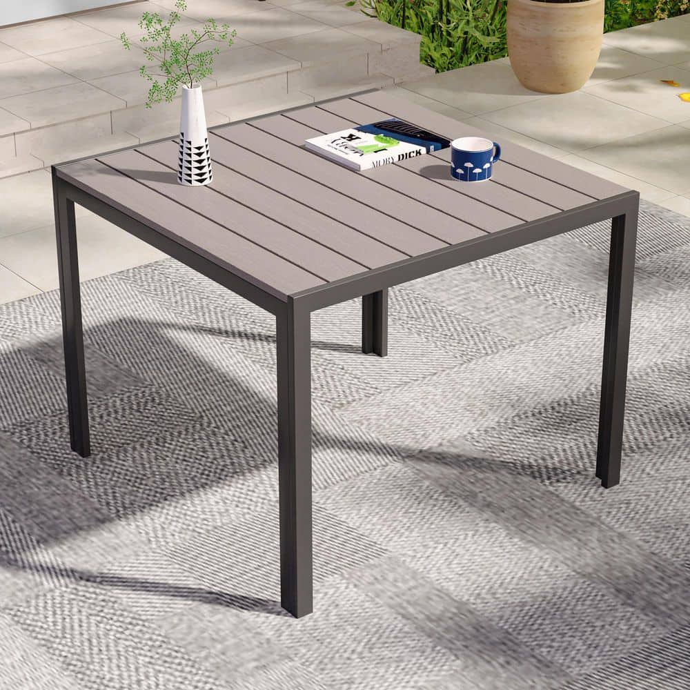 JOYESERY Square Outdoor Dining Table with Powder-Coated Steel Frame and ...